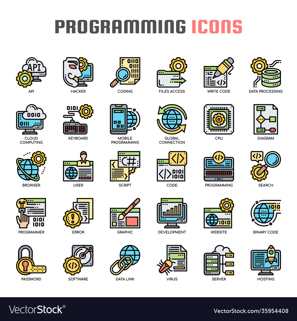 Programming thin line and pixel perfect icons Vector Image