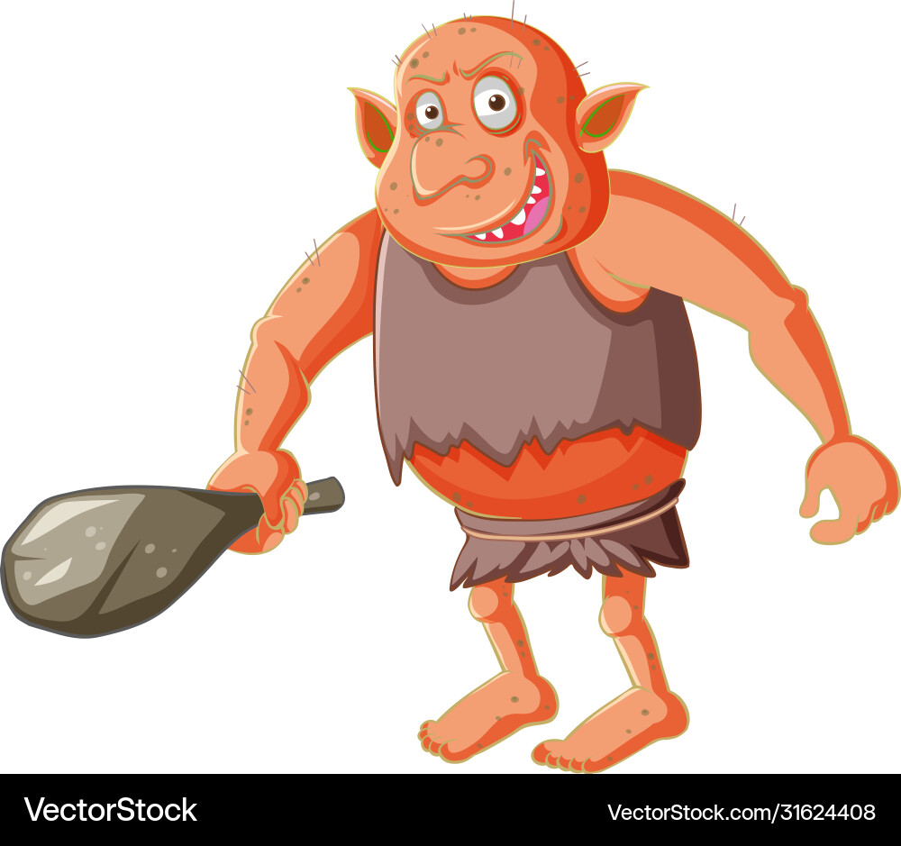 Red goblin or troll holding hunting tool Vector Image