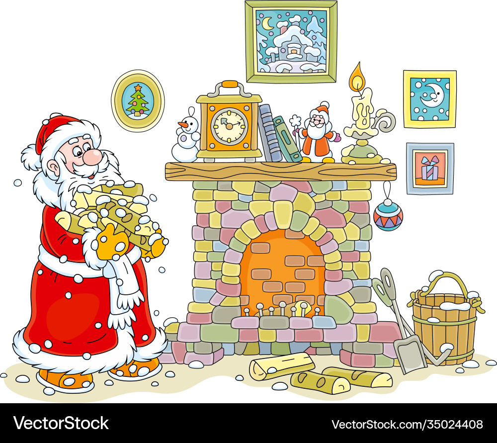 Santa brought firewood for a fireplace Royalty Free Vector