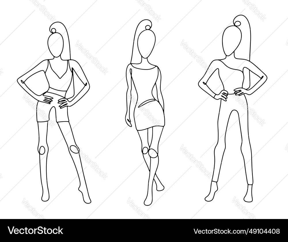 Young woman model anorexia thinness one line Vector Image