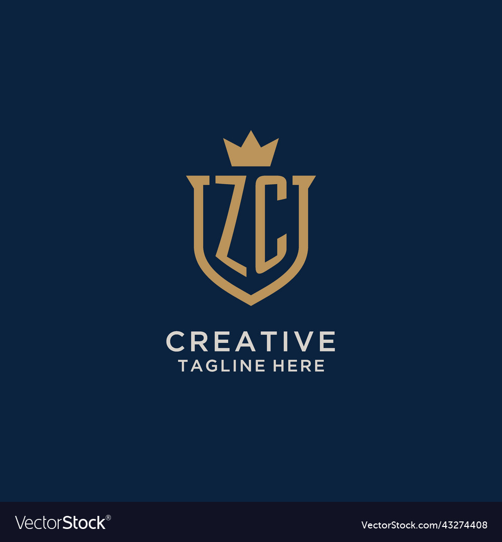 Zc initial shield crown logo Royalty Free Vector Image