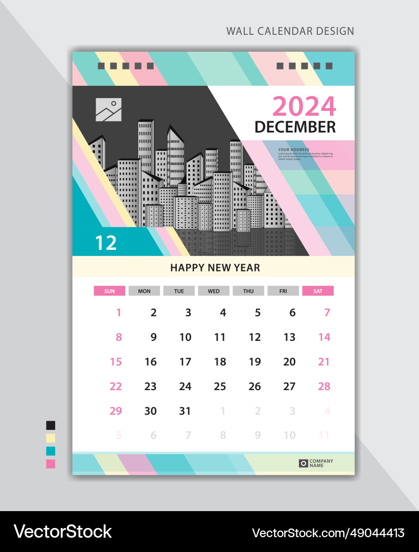 December 2024 layout wall calendar 2024 template Vector Image