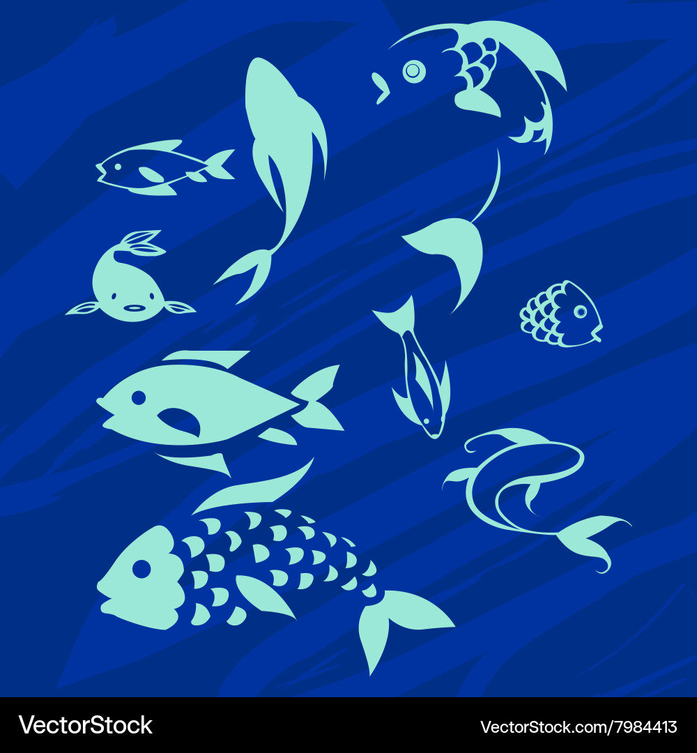 Decorative Blue Fish Silhouettes Royalty Free Vector Image