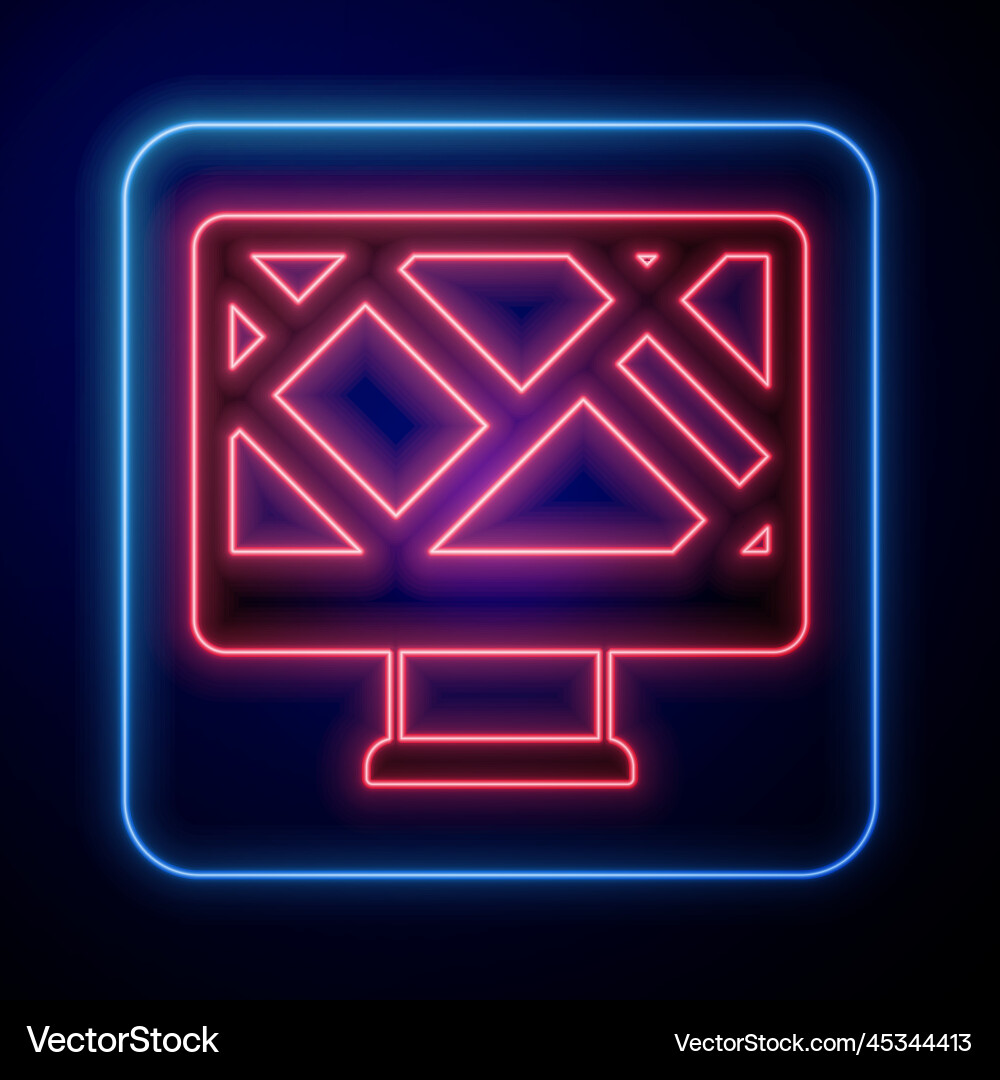 Glowing neon computer monitor and folded map with Vector Image