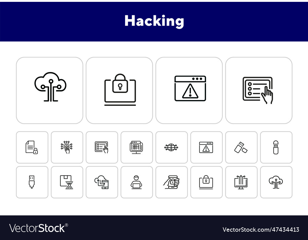 Hacking line icon set Royalty Free Vector Image