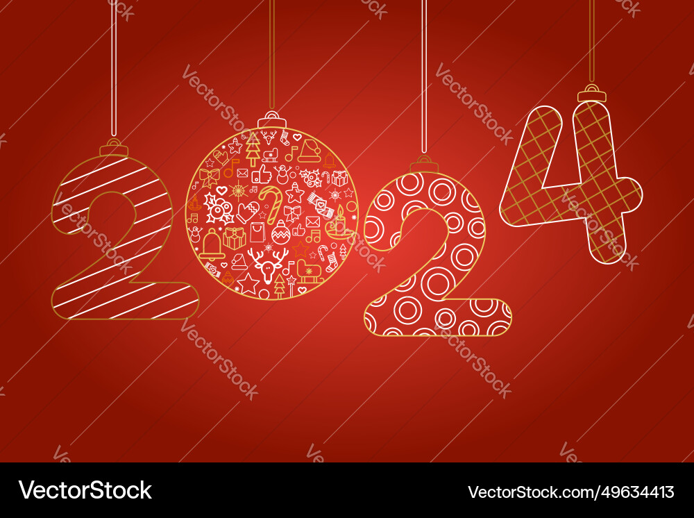 Happy 2024 new year red poster Royalty Free Vector Image