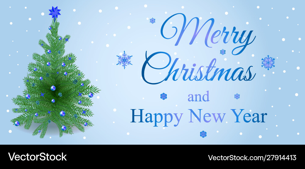 Merry christmas card with tree on blue Royalty Free Vector