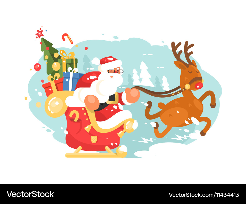 Santa claus rides in sleigh Royalty Free Vector Image