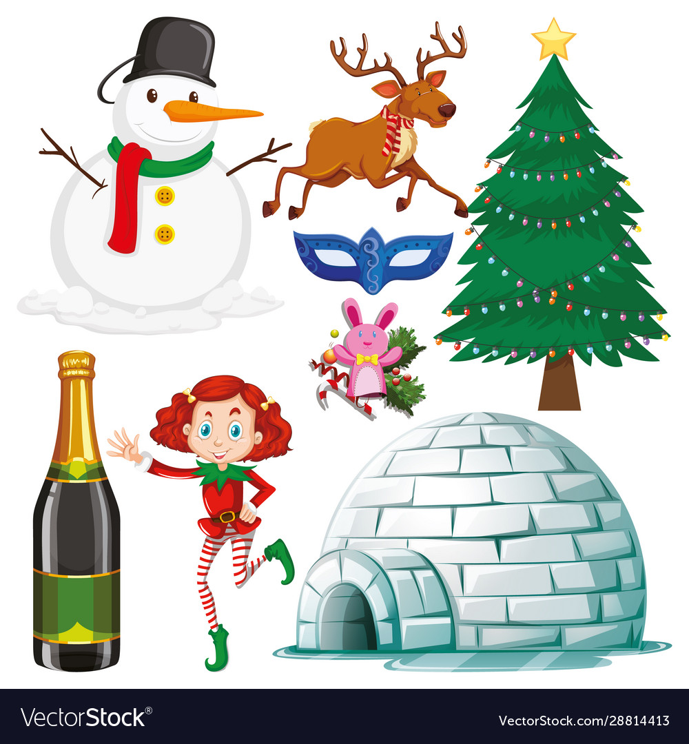 Set isolated objects christmas theme Royalty Free Vector