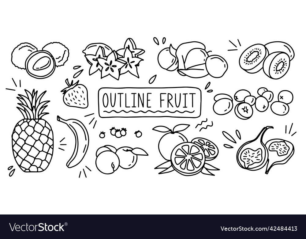 Variable fresh food fruit outline doodle hand Vector Image
