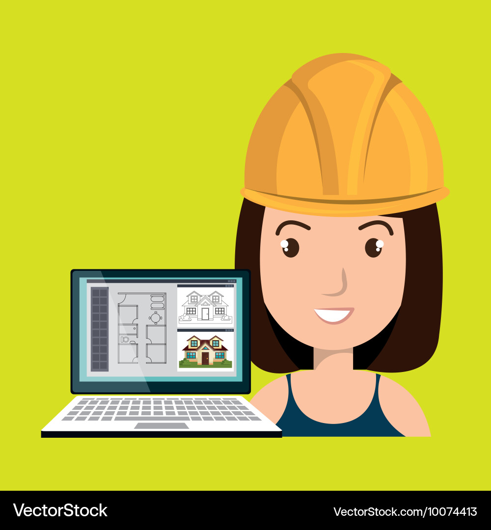 Woman architecture laptop plans Royalty Free Vector Image