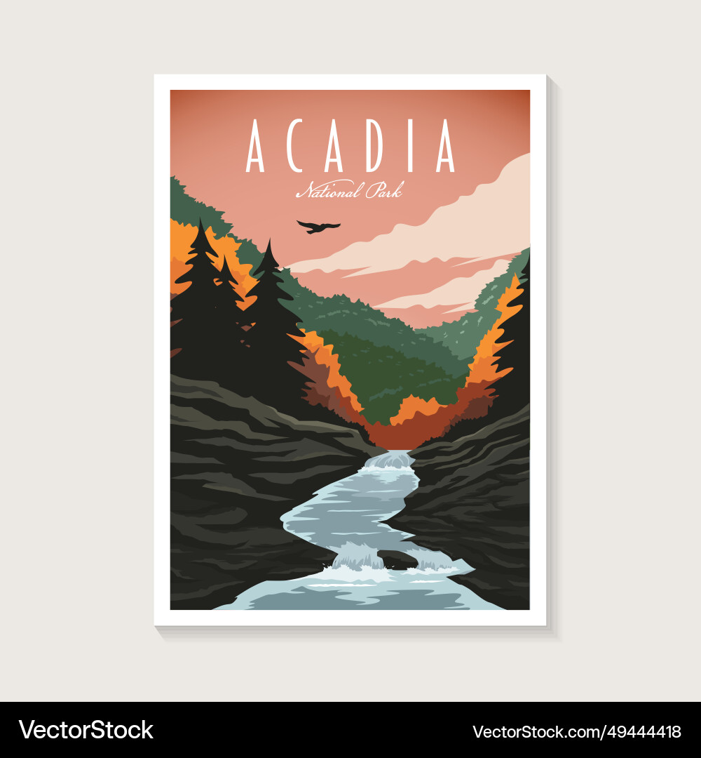Acadia national park poster design Royalty Free Vector Image