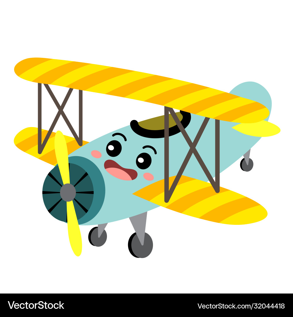 Biplane transportation cartoon character Vector Image