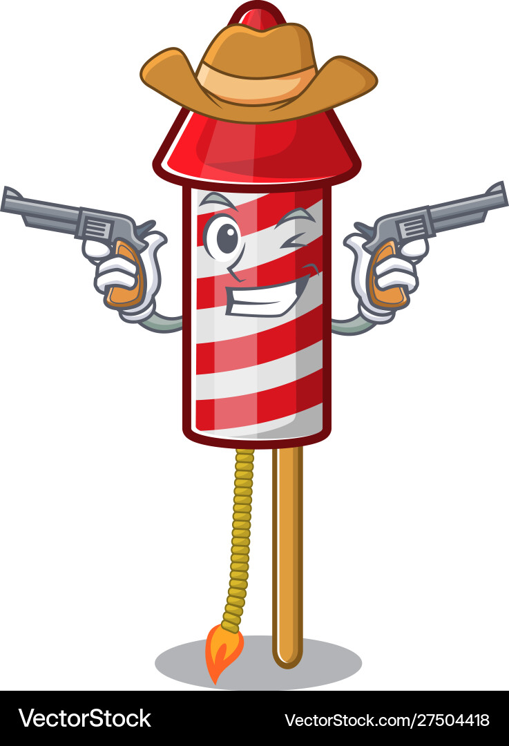Cowboy fireworks rocket cartoon isolated Vector Image