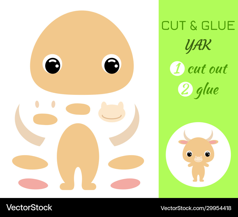 Cut and glue yak educational paper game Royalty Free Vector