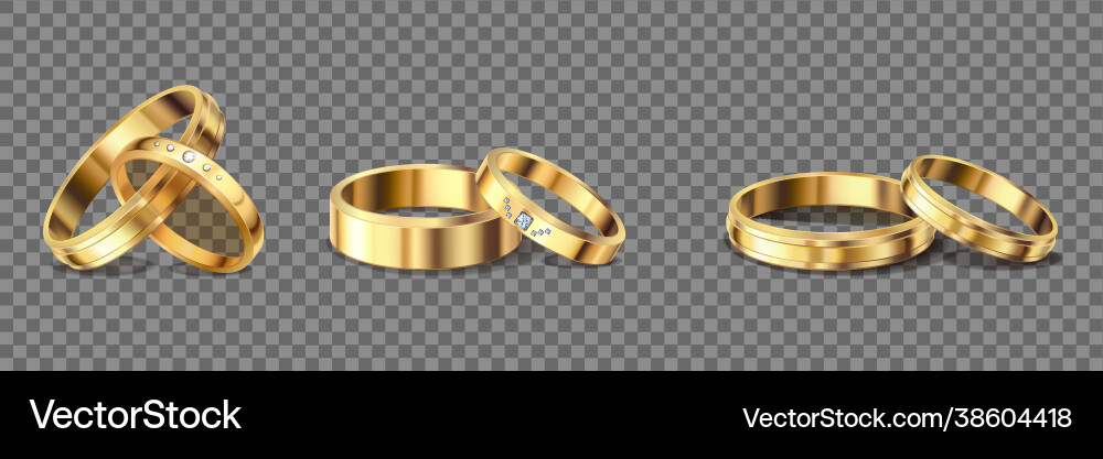 Gold wedding rings set on transparent background Vector Image