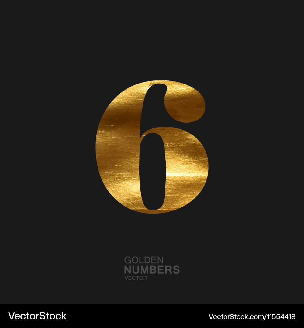 Golden number 6 Royalty Free Vector Image - VectorStock