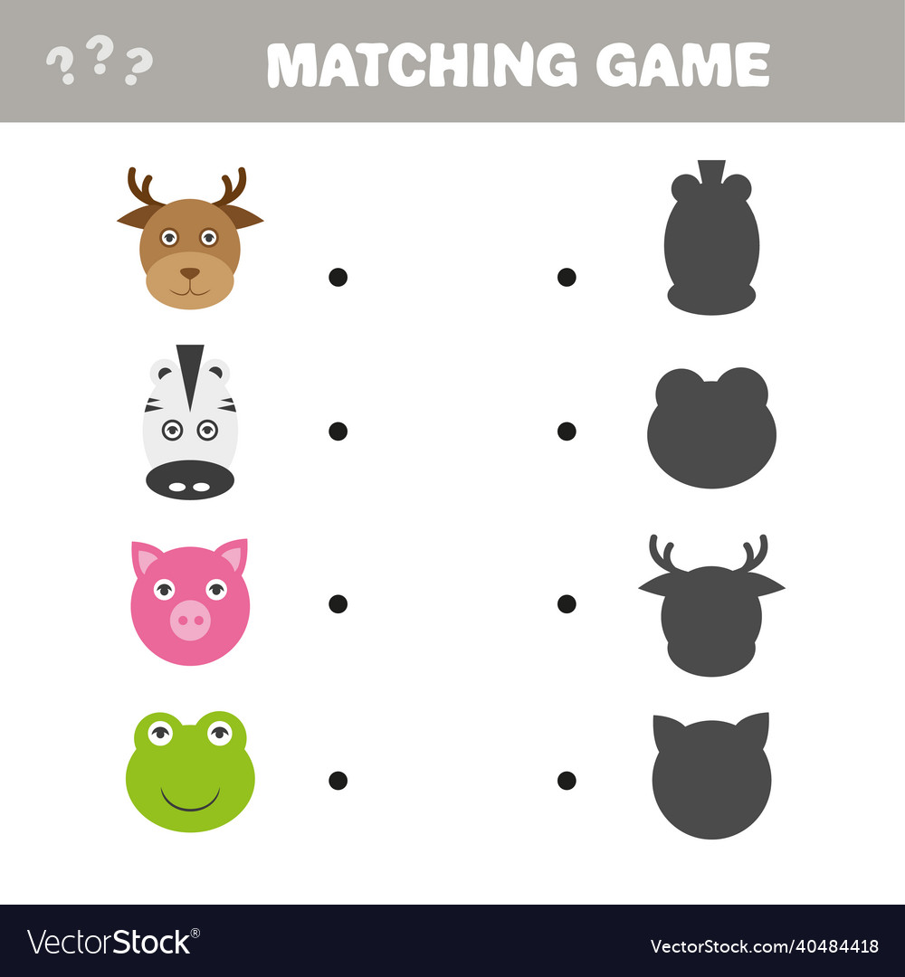 Shadow matching game with animals Royalty Free Vector Image