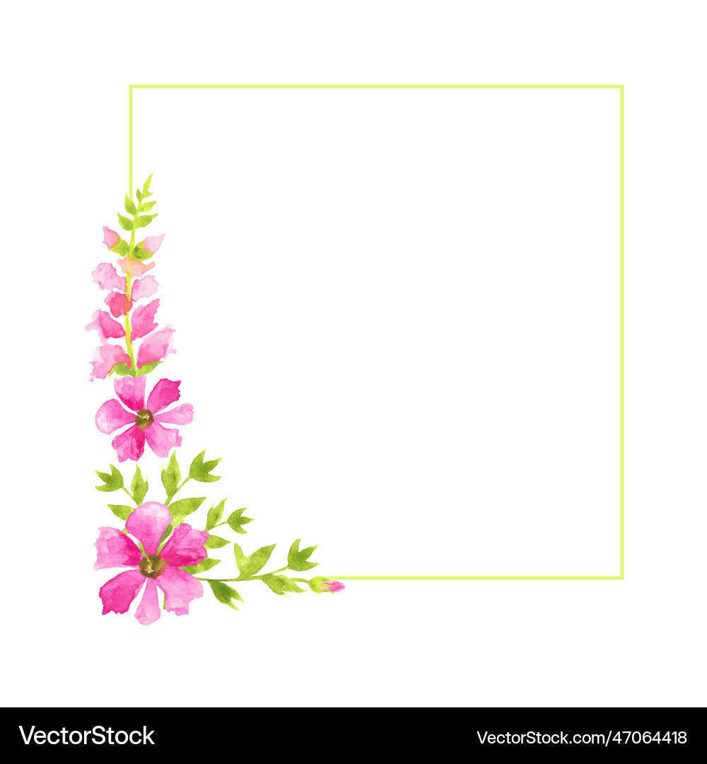 Square frame with watercolor pink flowers Vector Image