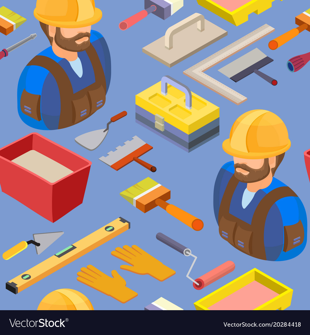 Workers and tools seamless pattern Royalty Free Vector Image