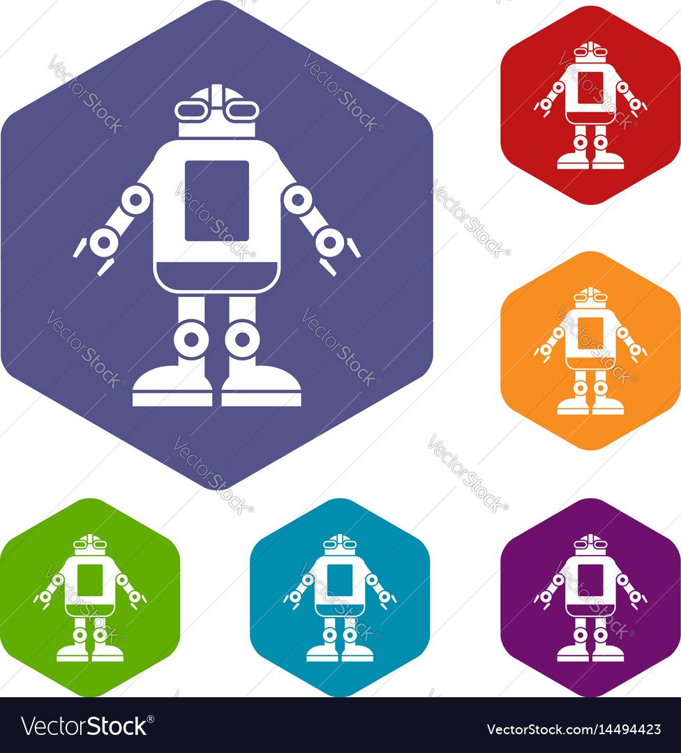 Automation machine robot icons set hexagon Vector Image