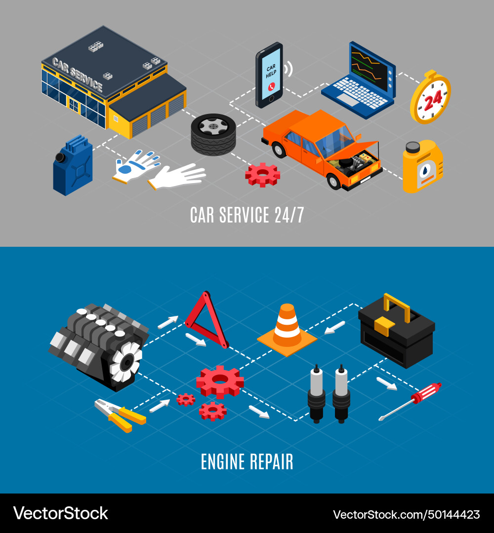 Car service and maintenance horizontal banners Vector Image