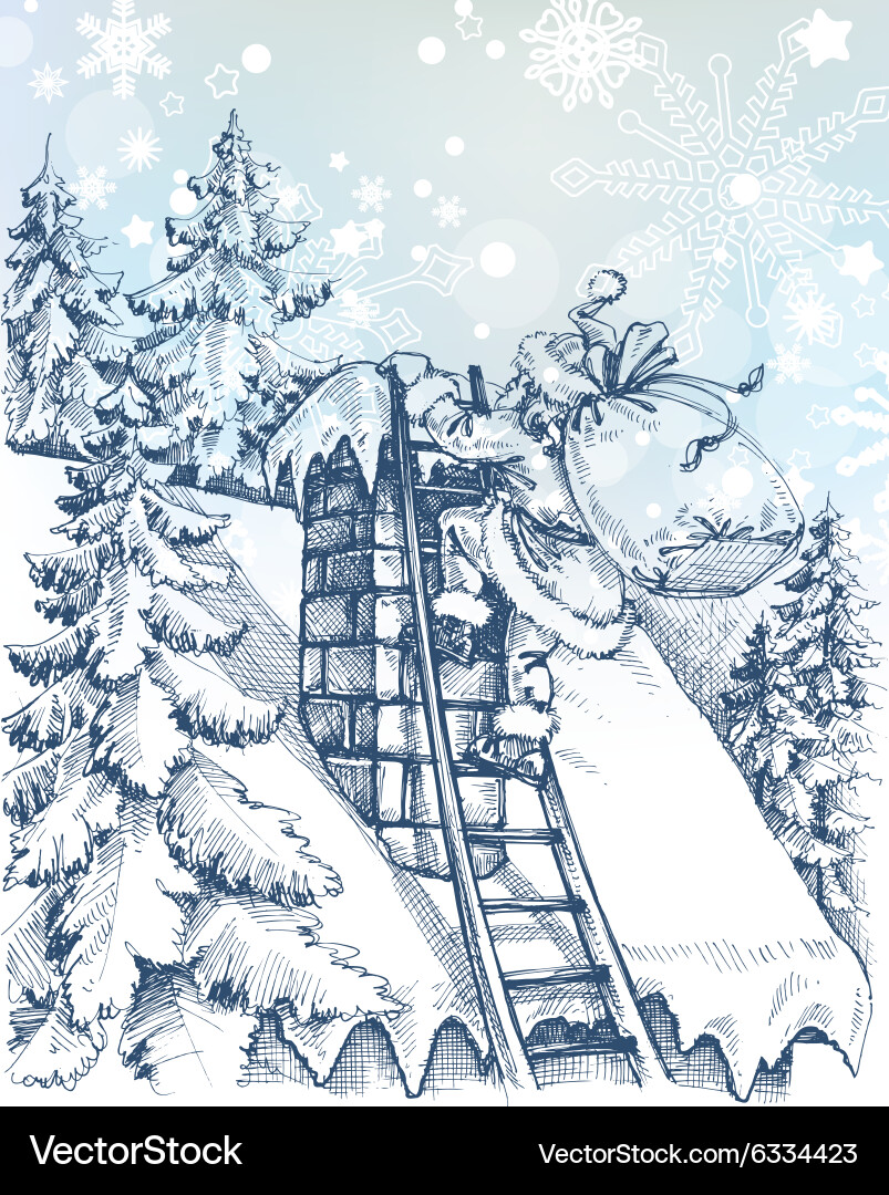 Christmas scene santa climbing a chimney Vector Image