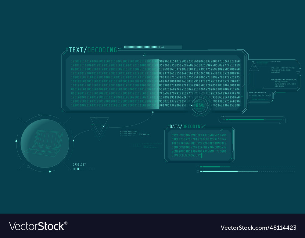 Data Decryption Screen With Text Decoding Window Vector Image