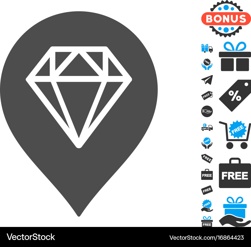 Diamond map marker icon with free bonus Royalty Free Vector