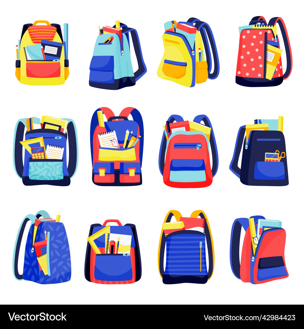 School backpacks icons isolated on white Vector Image