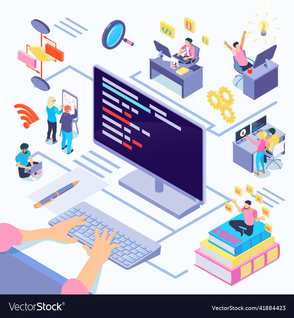Software developers isometric Royalty Free Vector Image
