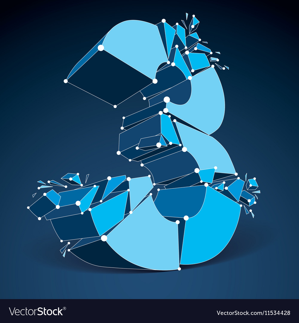 Abstract 3d faceted number 3 with connected lines Vector Image