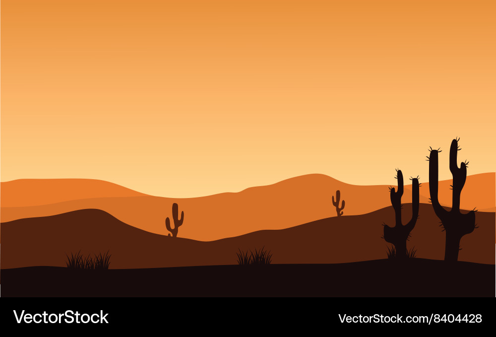 Desert cactus silhouette and sunrise Royalty Free Vector