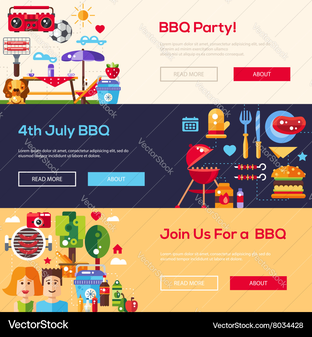 Flat design barbecue and summer picnic banners set
