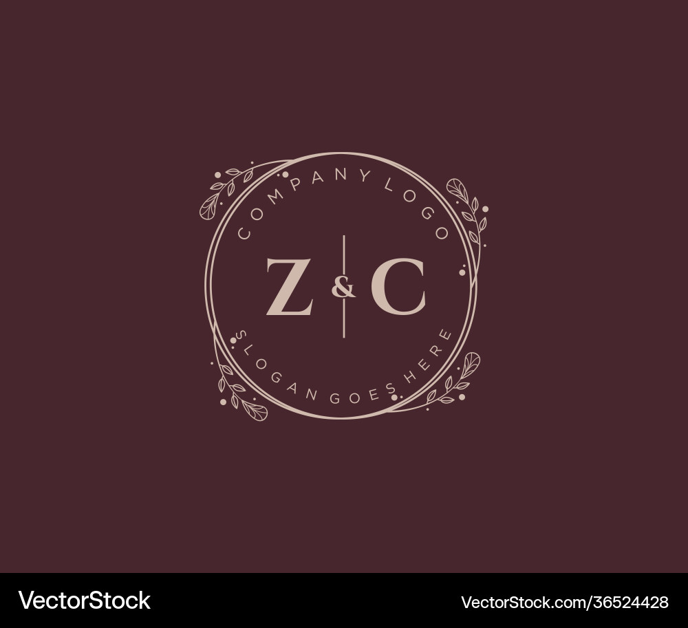 Initial zc letters decorative luxury wedding logo Vector Image