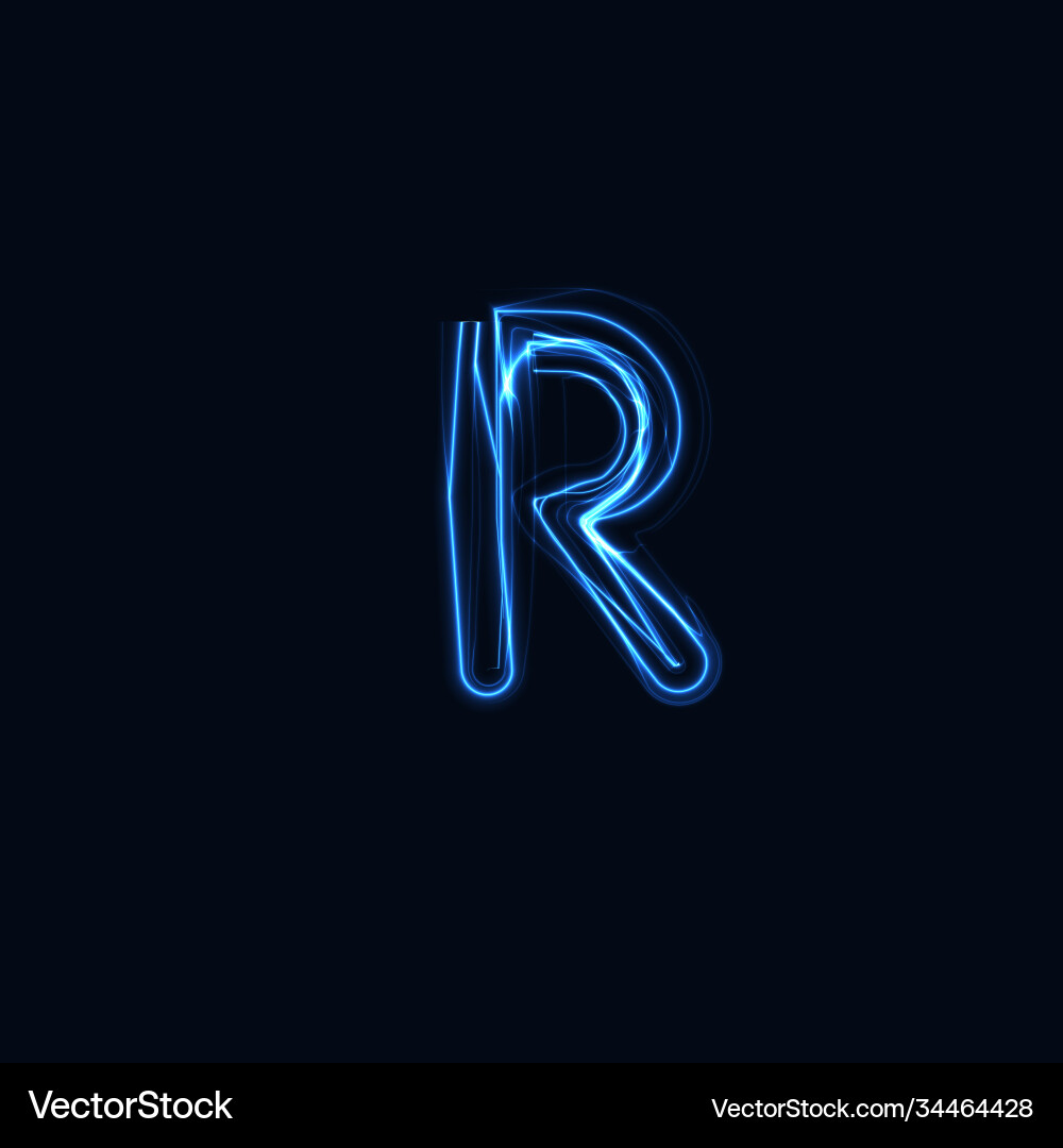 Lightning realistic letter r bright gloving logo Vector Image
