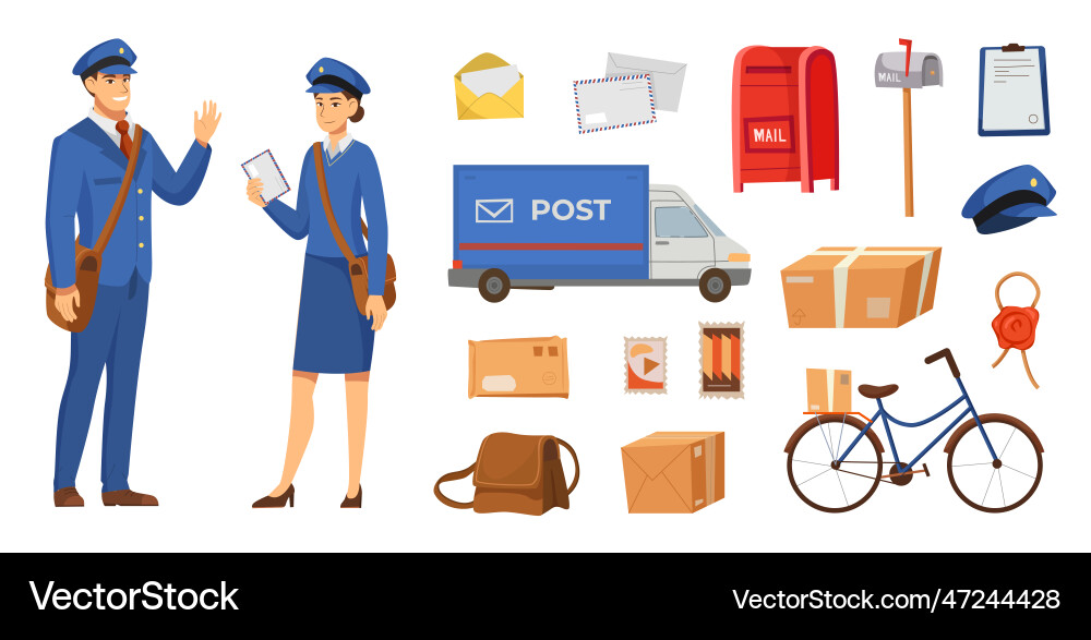 Male and female postman characters Royalty Free Vector Image