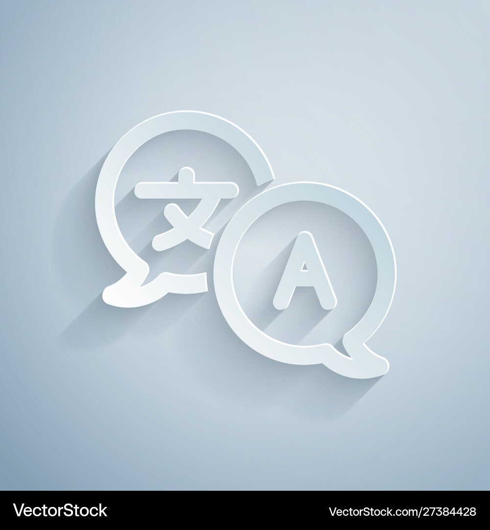 Paper cut translator icon isolated on grey Vector Image