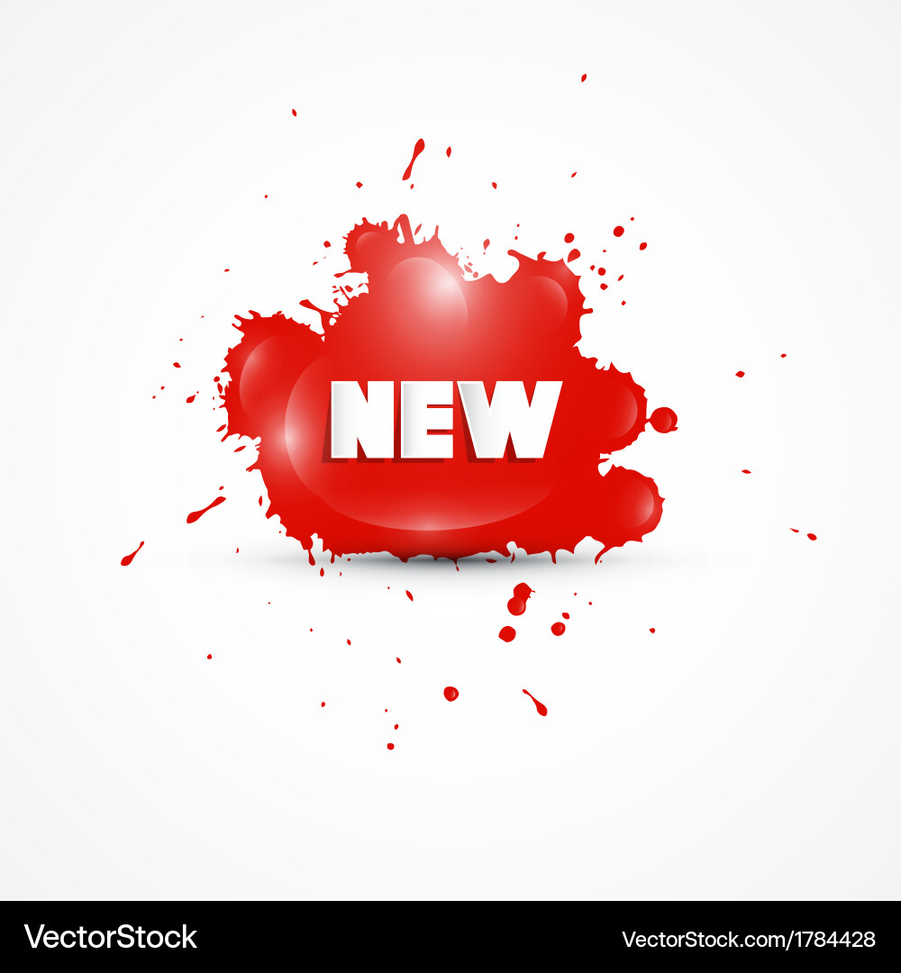 Red sticker stain blot splash with new title Vector Image