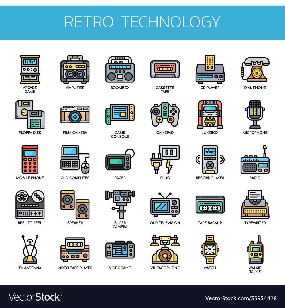 Retro technology thin line and pixel perfect Vector Image