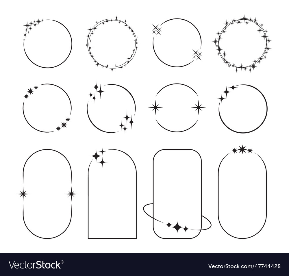 Star frame line borders with stars boho round Vector Image