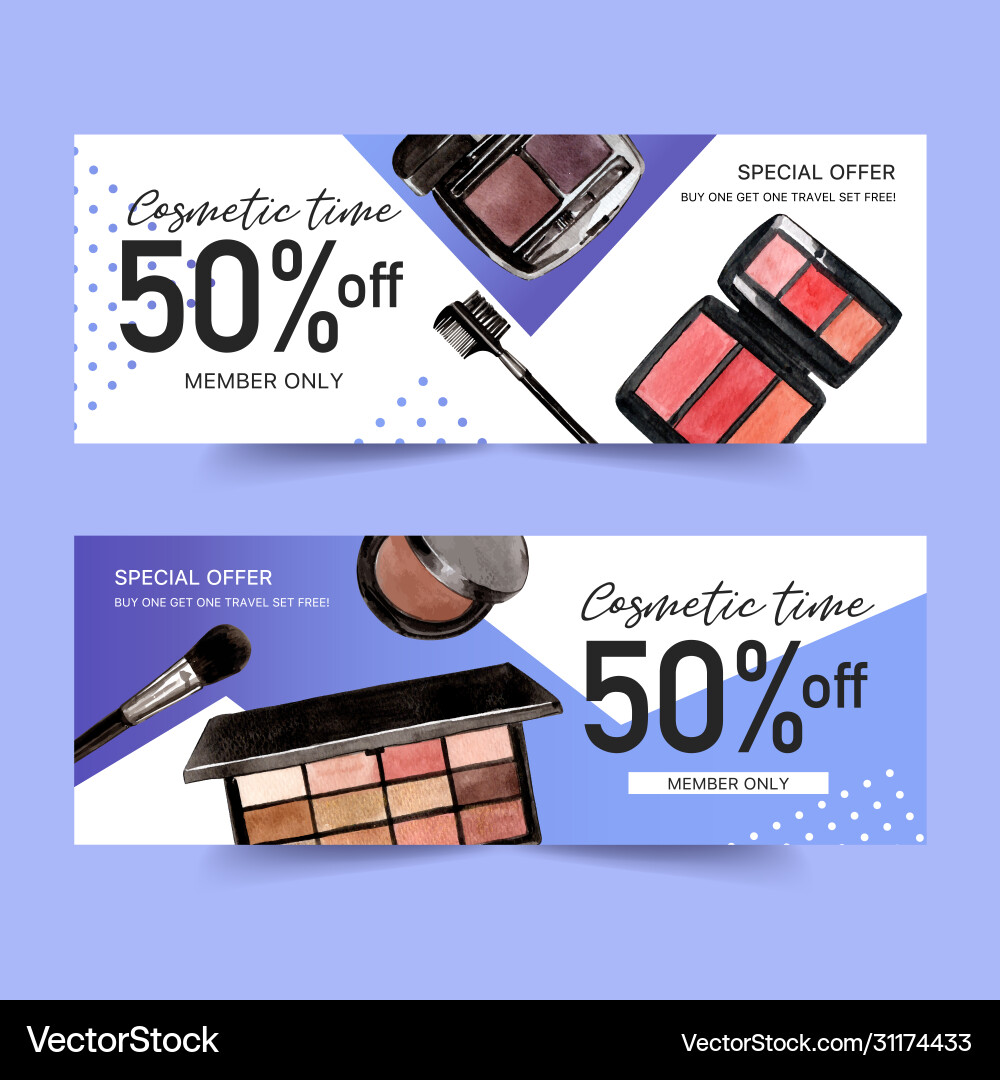 Cosmetic banner design with eyeshadow brush Vector Image