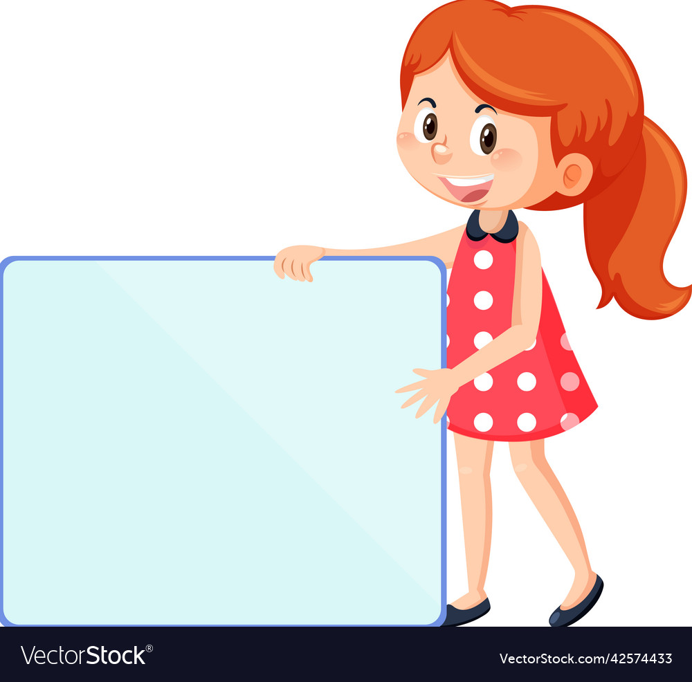 Cute girl holding blank board in cartoon style Vector Image