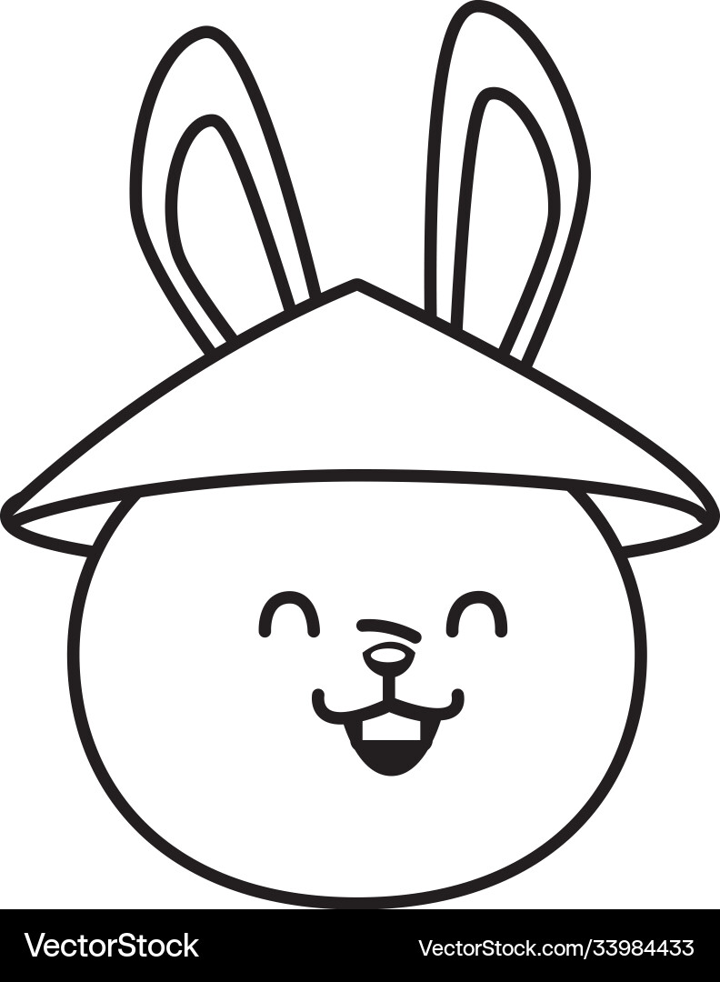 Cute mid autumn rabbit with chinese hat head line Vector Image