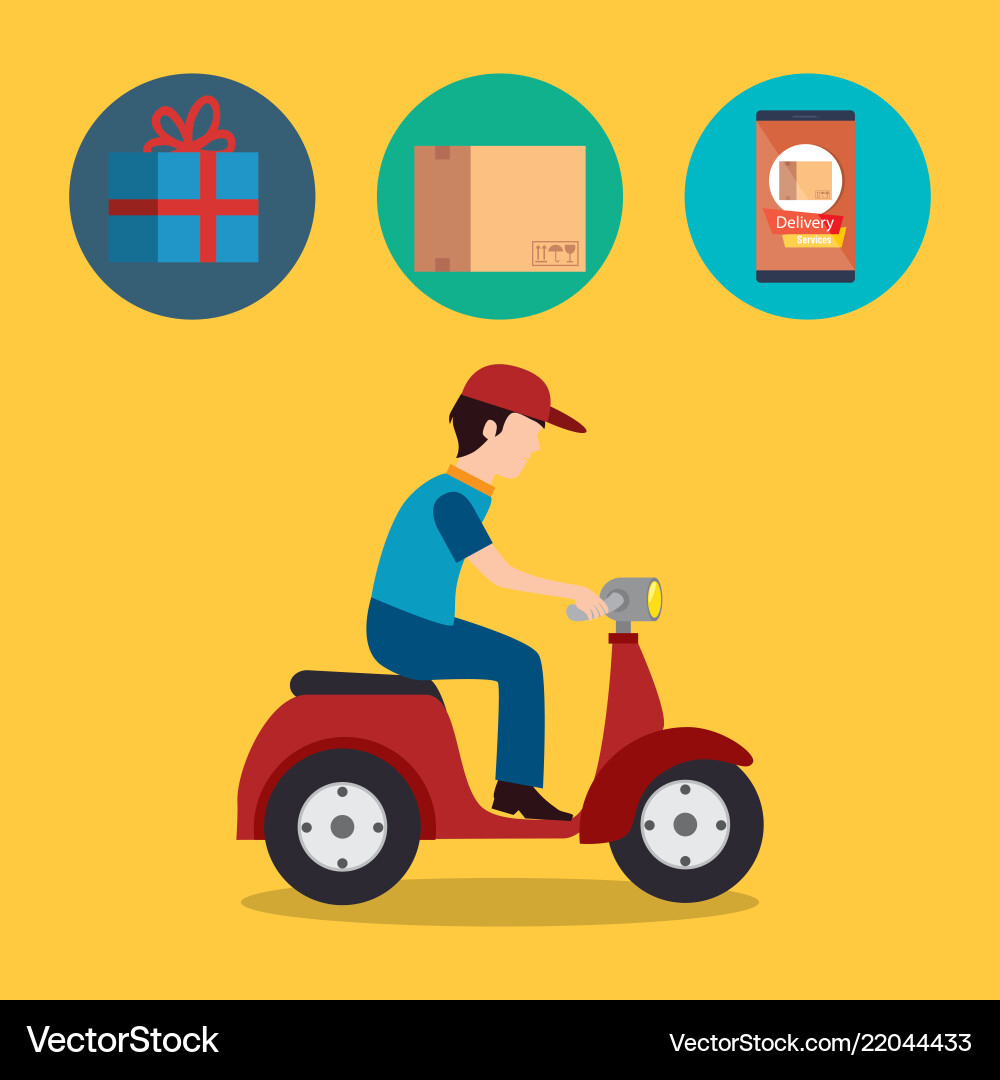 Delivery service worker character with set icons Vector Image