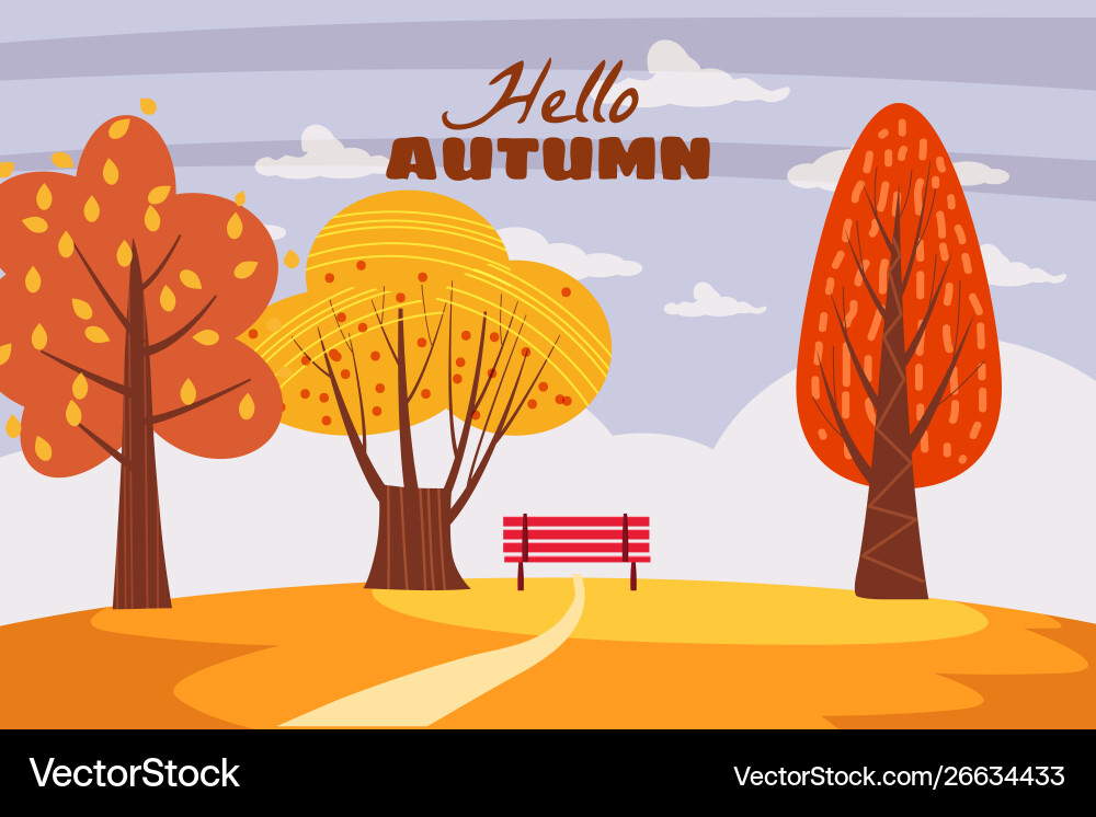 Hello autumn landscape trees yellow red orange Vector Image