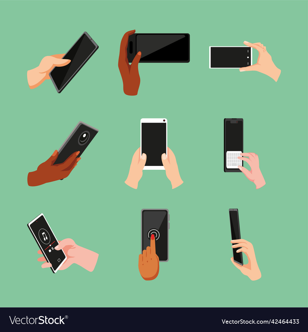 Set of hands with smartphone Royalty Free Vector Image