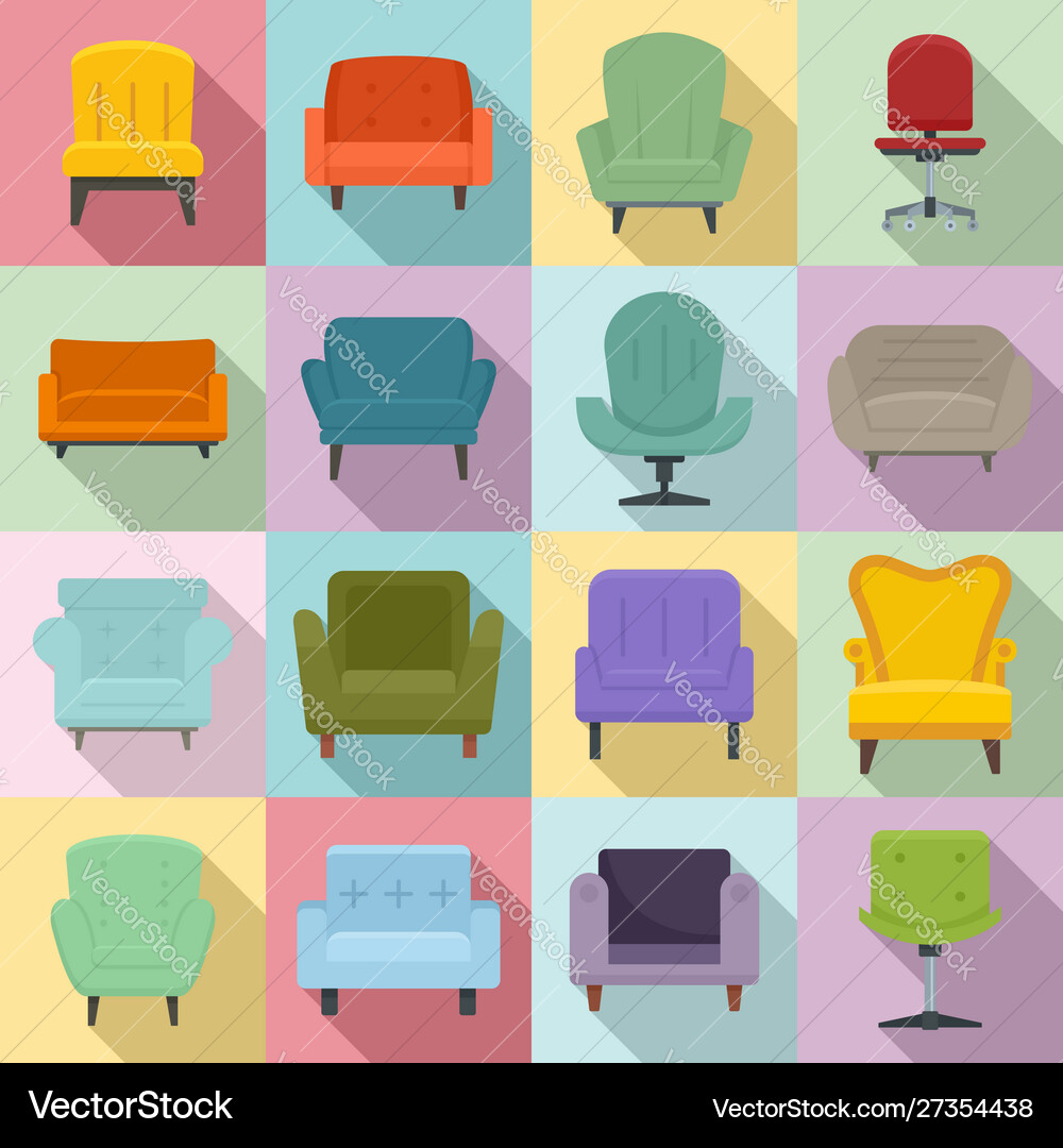 Armchair icons set flat style Royalty Free Vector Image