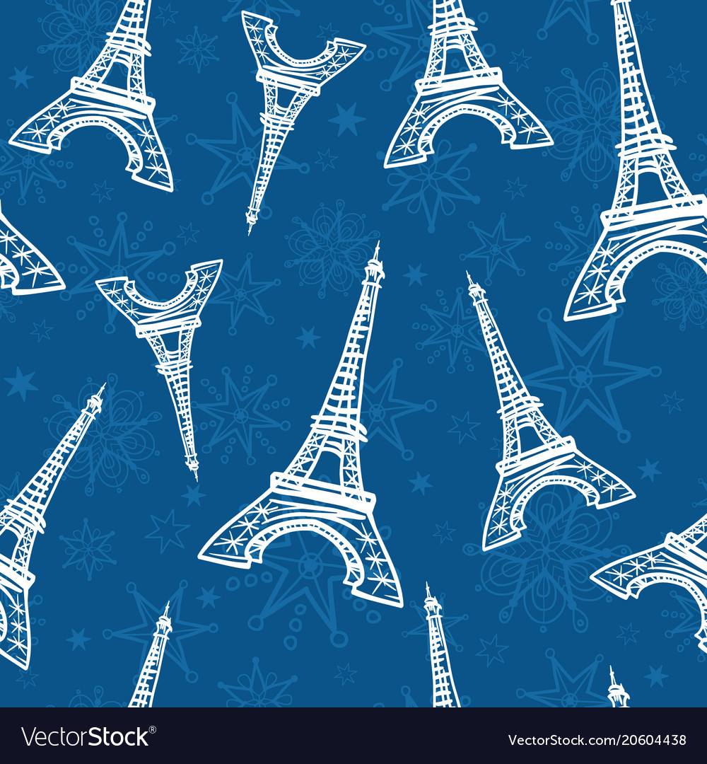 Blue eifel towers seamless repeat pattern Vector Image