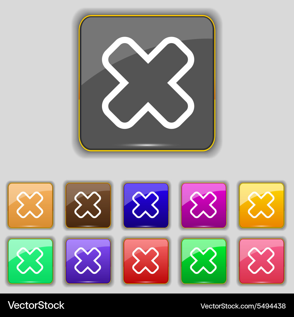 Cancel icon sign set with eleven colored buttons Vector Image